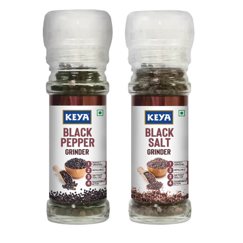 Keya Grinder Combo Pack – Black Pepper Grinder (50g) & Black Salt Grinder (100g) | Convenient ...